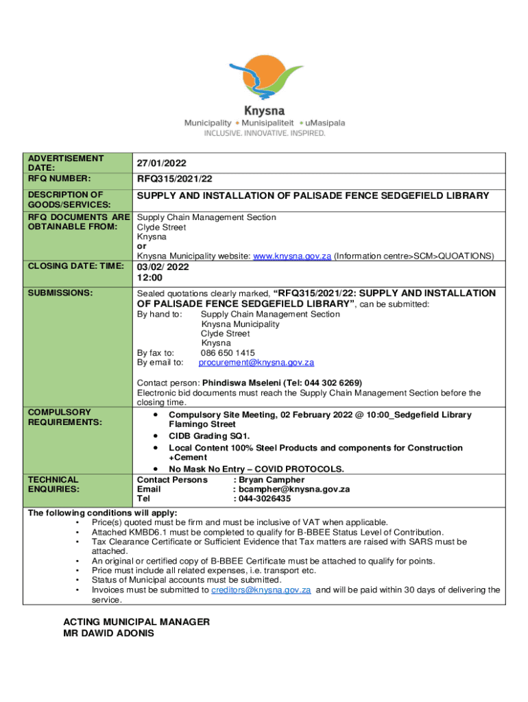 Fillable Online DESCRIPTION OF SUPPLY AND INSTALLATION OF PALISADE ...