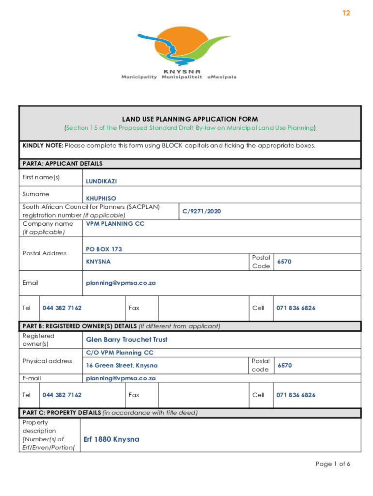 Fillable Online T2.-Municipal-Land-Use-application-form (1) - knysna ...