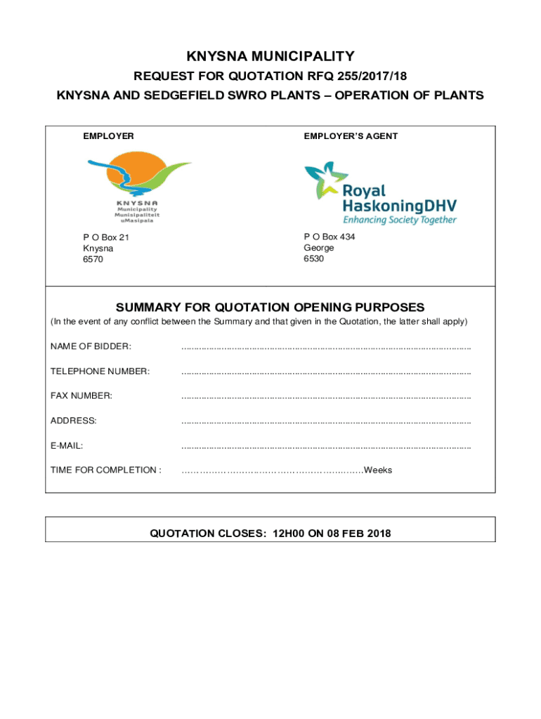 Fillable Online REQUEST FOR QUOTATION RFQ 255/2017/18 Fax Email Print ...