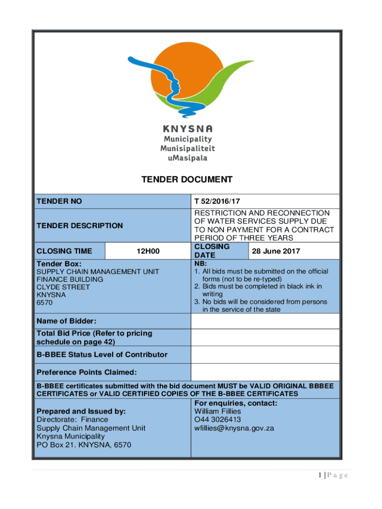 Fillable Online TENDER DOCUMENT - eTenders Portal Fax Email Print - pdfFiller