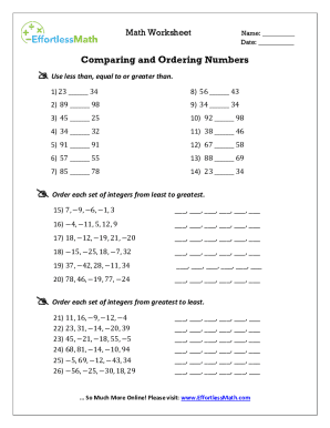 Fillable Online Compare Numbers Worksheets - Greater Than Less Than ...