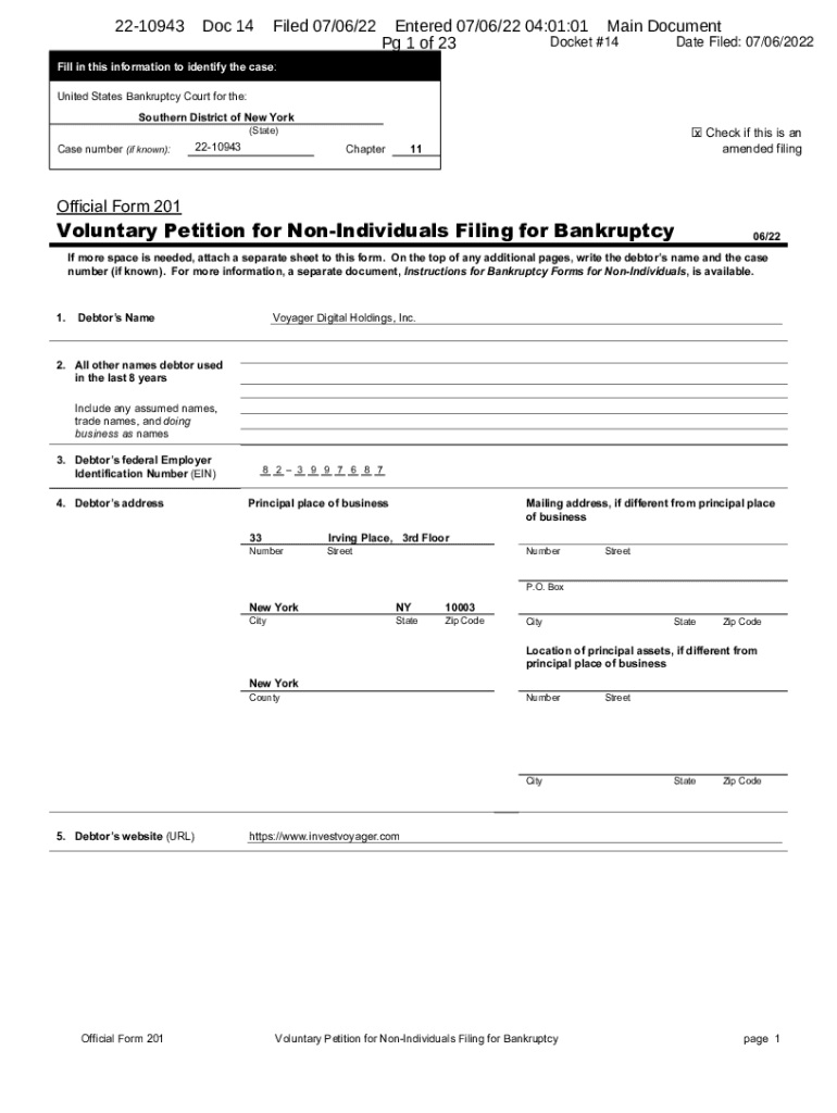 Fillable Online Official Form 201 Voluntary Petition for Non ...