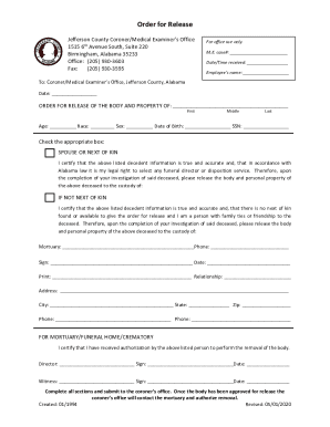 Fillable Online Coroner/Medical Examiner - Jefferson County, Alabama ...