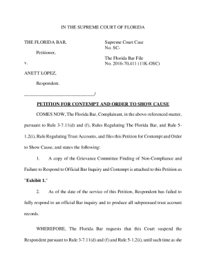 Fillable Online Petition for Contempt and Order to Show Cause. PETITION ...