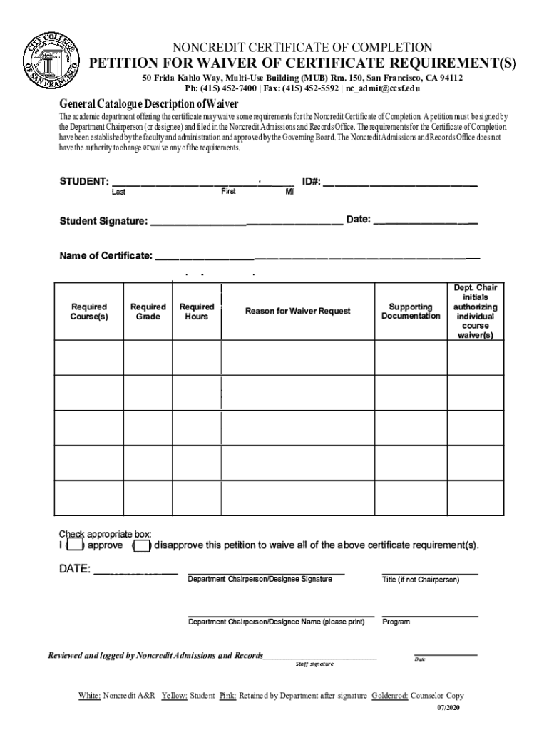 Fillable Online petition for waiver of certificate requirement(s ...