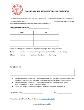 Fillable Online ONLINE BANNER REQUISITION AUTHORIZATION - CCSF Fax ...