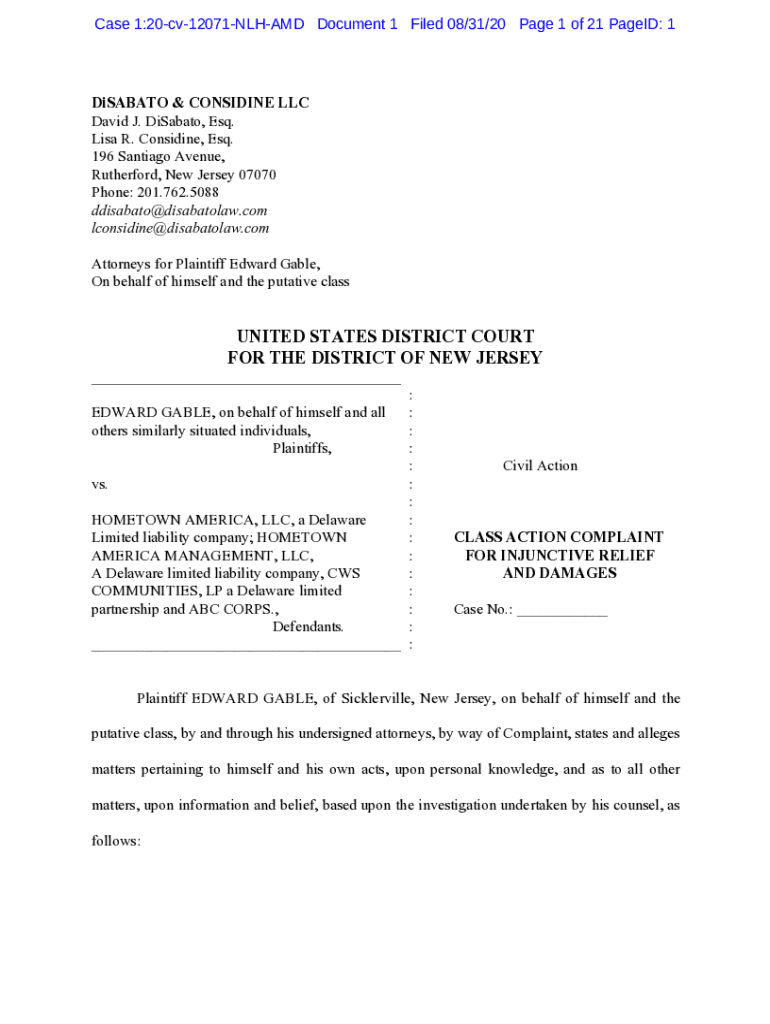 Fillable Online Gable v. Hometown America, LLC et al. - 1 Fax Email ...