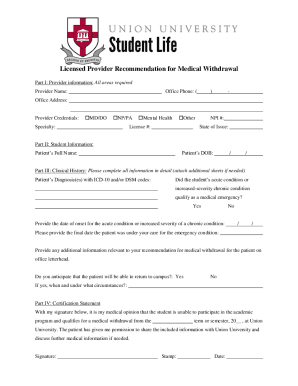 Fillable Online Licensed Provider Recommendation for Medical Withdrawal ...