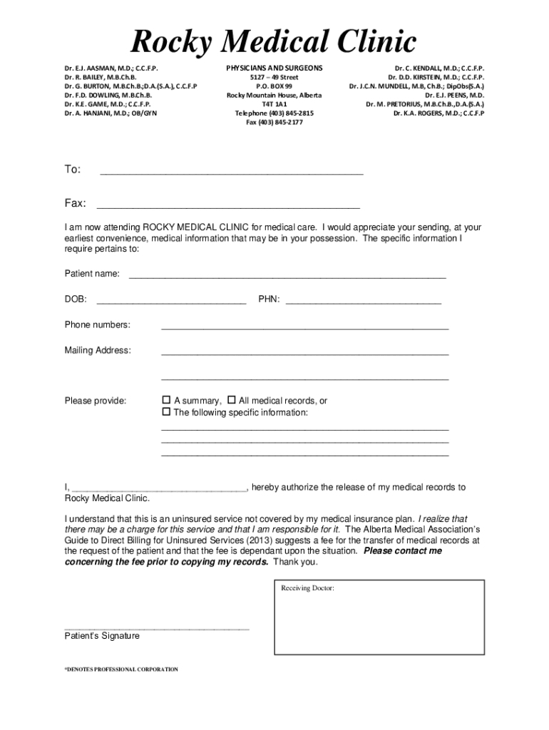 Fillable Online rockymedical.compractitionersRocky Medical Clinic ...