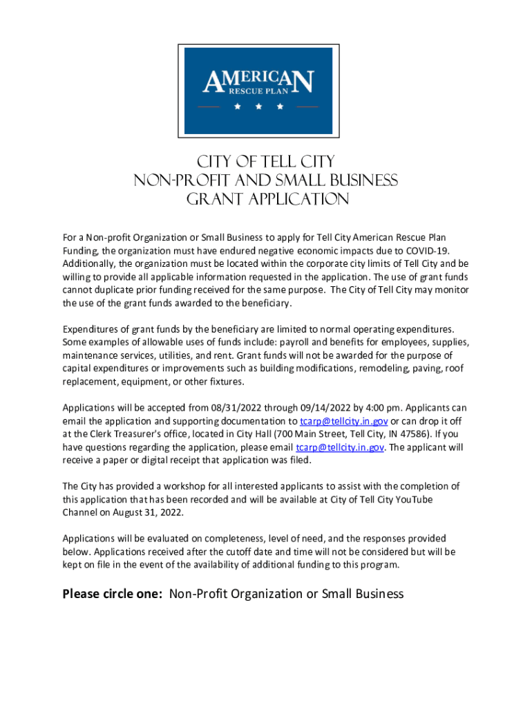 Fillable Online CITY OF TELL CITY NON-PROFIT AND SMALL BUSINESS GRANT ... Fax Email Print ...