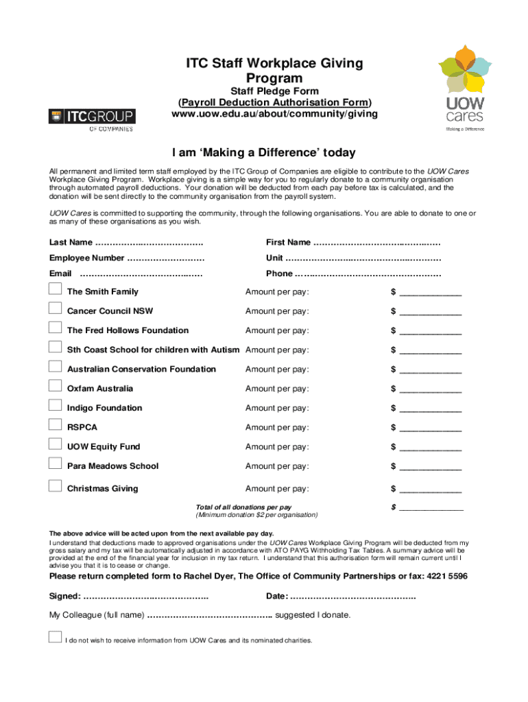 Fillable Online ITC Staff Pledge Form Fax Email Print - pdfFiller