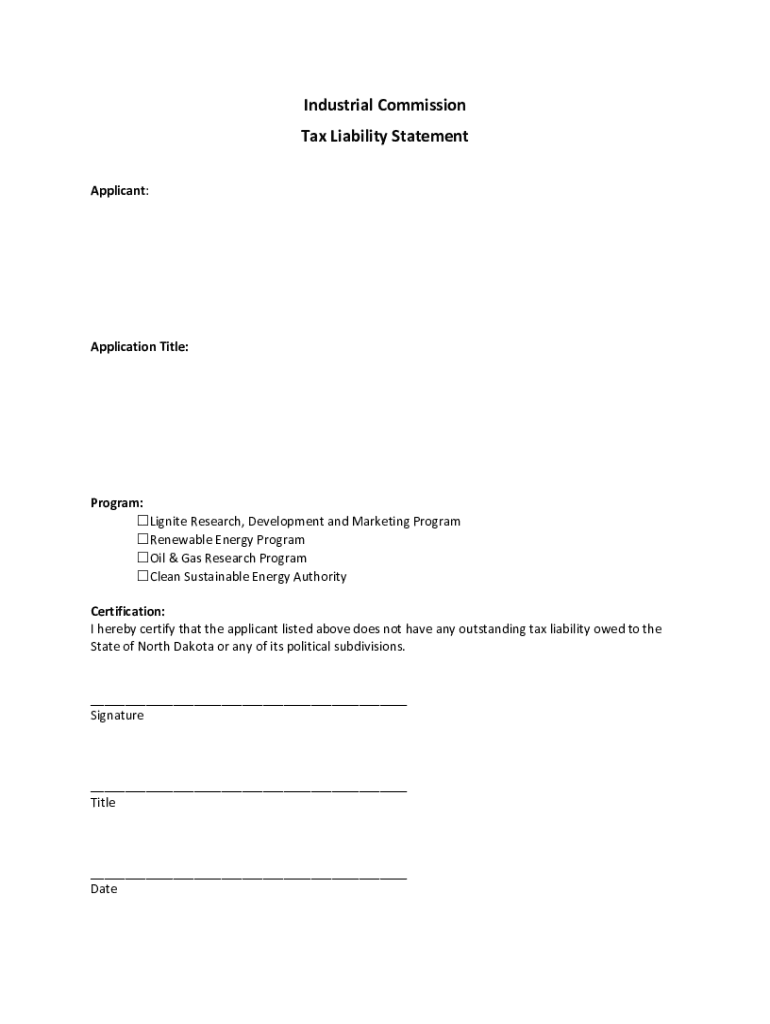 Fillable Online Industrial Commission Tax Liability Statement Fax Email ...