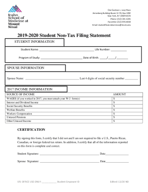Fillable Online 2019-2020 Student Non-Tax Filing Statement Fax Email ...