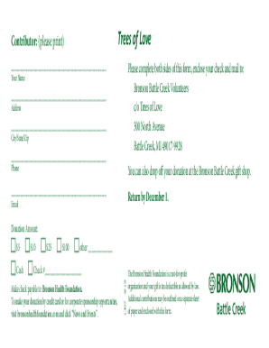 Fillable Online Contributor: (please print) Trees of Love - Bronson ...