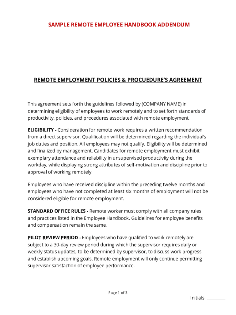 Fillable Online Sample Remote Employee Policy Fax Email Print - pdfFiller