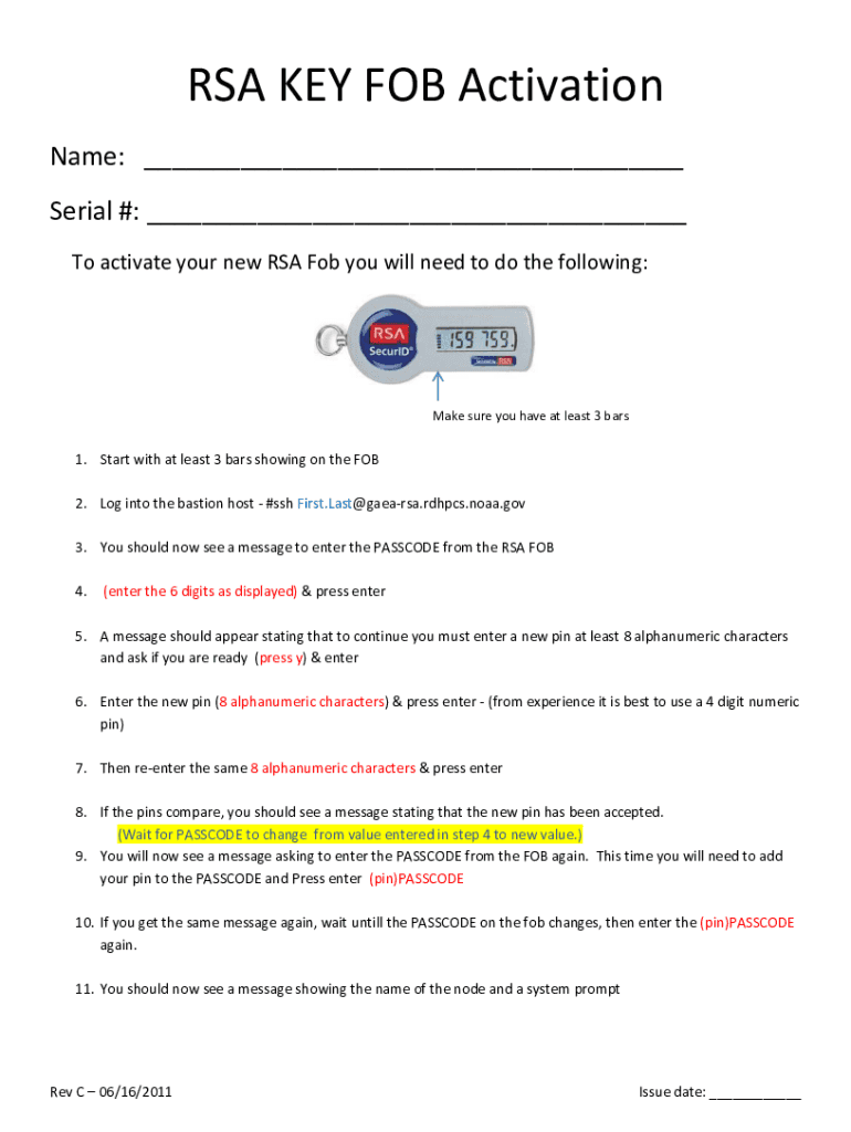 Fillable Online RSA KEY FOB Activation Fax Email Print - pdfFiller
