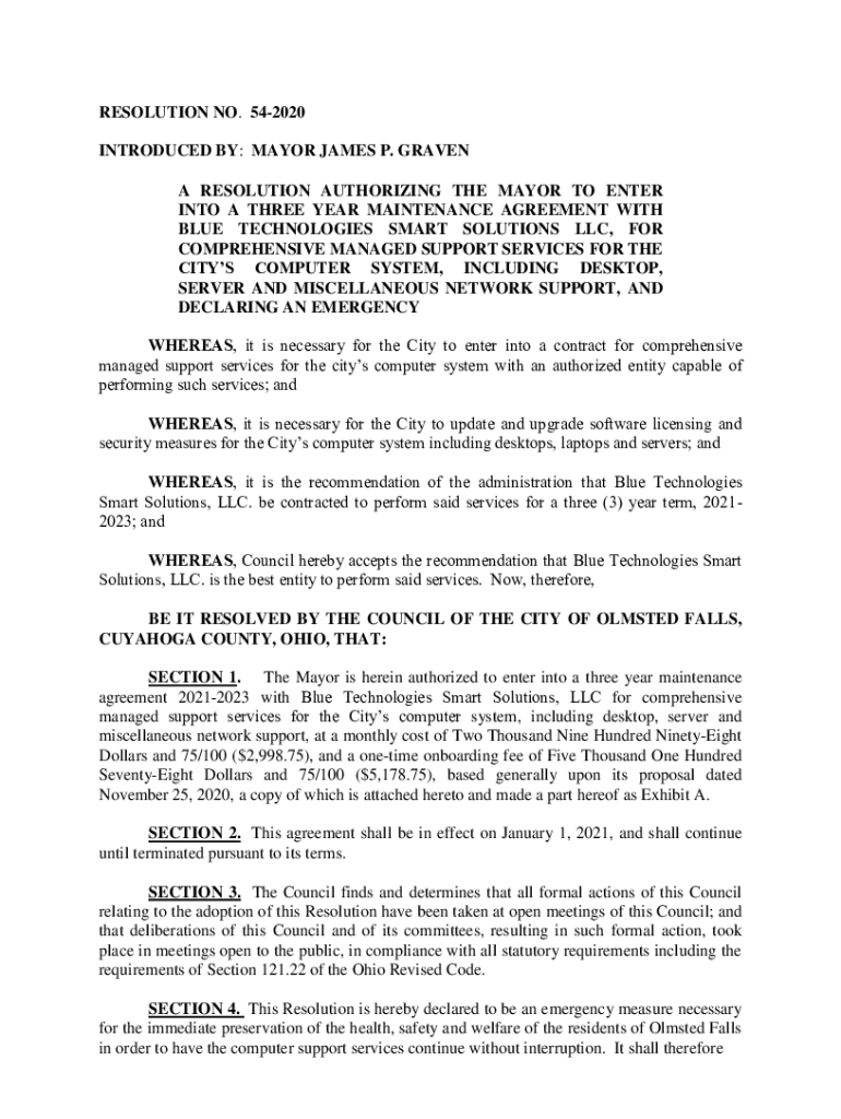 Fillable Online cms4files1.revize.comolmstedfalls2020RESOLUTION NO 54-2020 INTRODUCED BY MAYOR ...