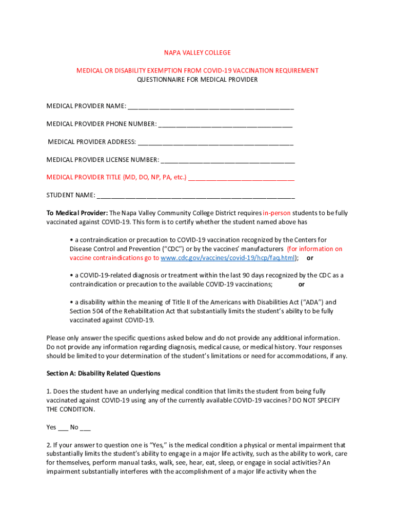 Fillable Online Vaccination Medical Exemption Form for Medical Provider ...