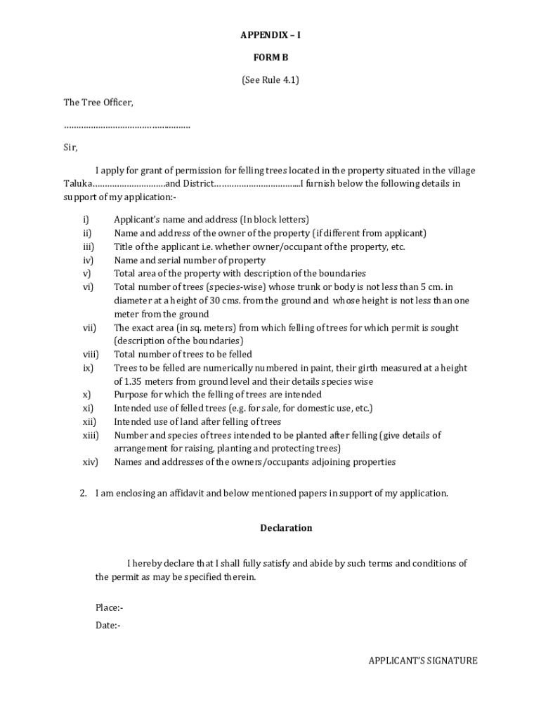 Fillable Online APPENDIX I FORM B (See Rule 4.1) The Tree Officer ... Fax Email Print - pdfFiller