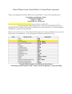 Fillable Online Prince William County Animal Shelters Cat Spay/Neuter ...