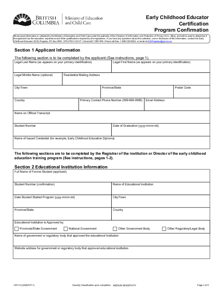 Fillable Online Early Childhood Educator Certification Program Confirmation - Gov Fax Email ...