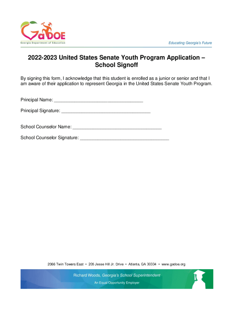 Fillable Online 2022-2023 United States Senate Youth Program ...