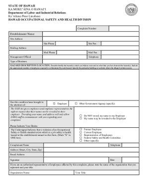 Fillable Online Notice of Alleged Safety or Health Hazards. Notice of ...