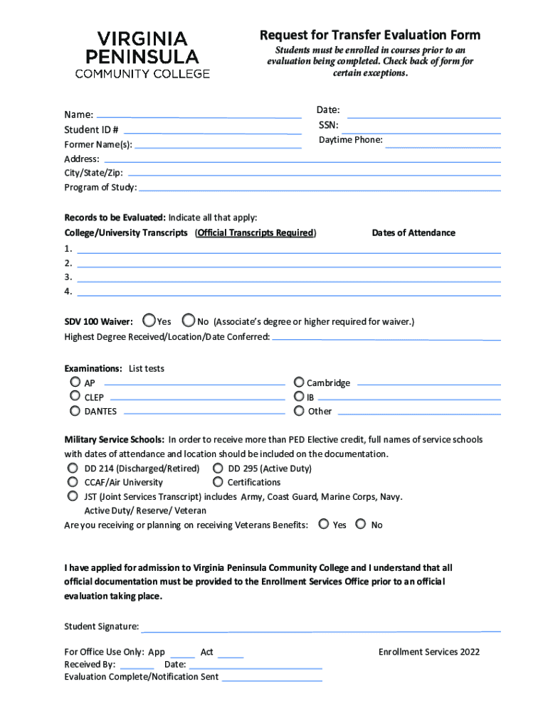 Fillable Online help.tcc.eduRequest-Transfer-Evaluation-formRequest ...