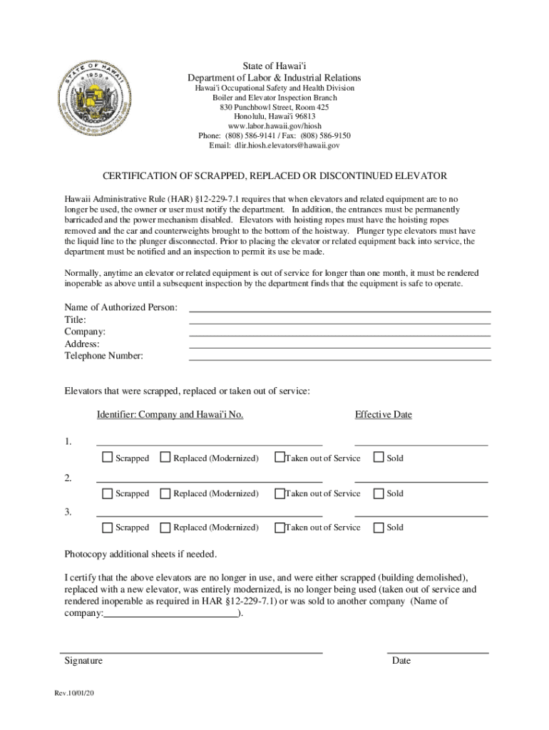 Fillable Online HIOSH-Form-Elevator-Out-of-Service-Certification.pdf ...