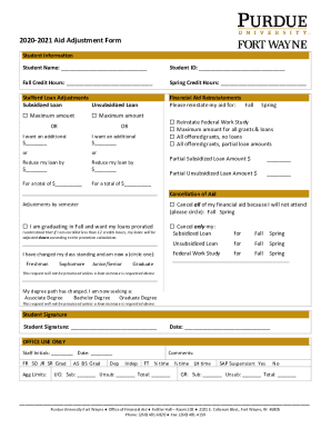 Fillable Online 2020-2021 Aid Adjustment Form - Purdue University Fort ...