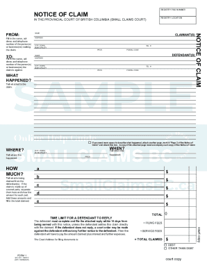 Fillable Online Notice of Claim. scl001.pdf, SCR Form 1 Fax Email Print ...