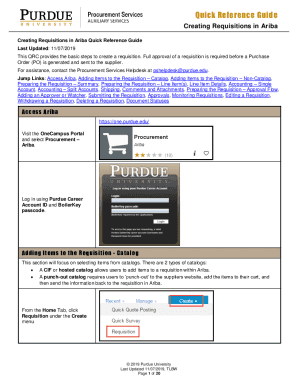 Fillable Online Quick Reference Card Creating Requisitions in AribaCREATING REQUISITIONS IN ...