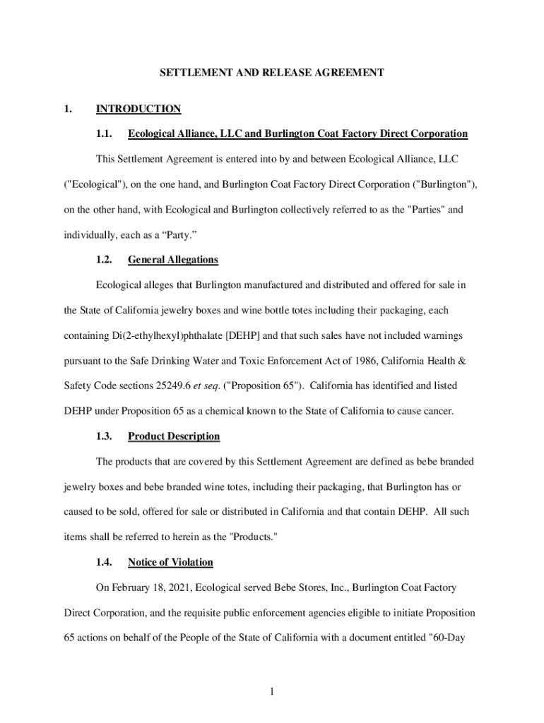 Fillable Online oag ca Settlement and release agreement - CA.gov Fax Email Print - pdfFiller