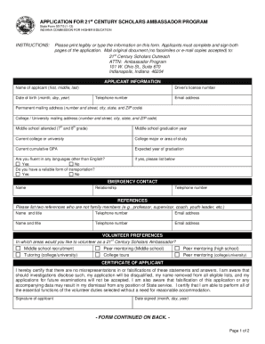 Fillable Online APPLICATION FOR 21st CENTURY SCHOLARS ... Fax Email Print - pdfFiller