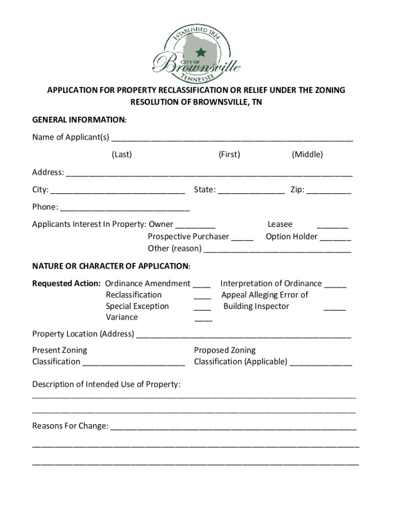 Fillable Online APPLICATION FOR PROPERTY RECLASSIFICATION OR RELIEF UNDER THE ZONING ... Fax ...