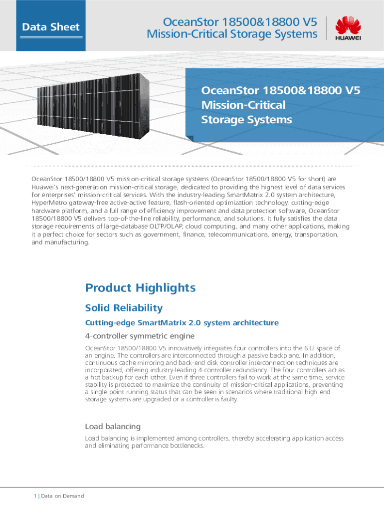Fillable Online Data Sheet OceanStor 18500&18800 V5 Mission-Critical ...