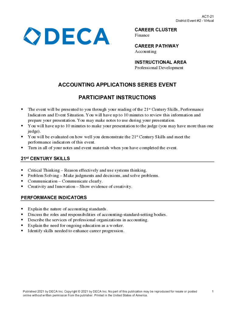 Fillable Online ACCOUNTING APPLICATIONS SERIES EVENT ... - DECA Inc Fax Email Print - pdfFiller