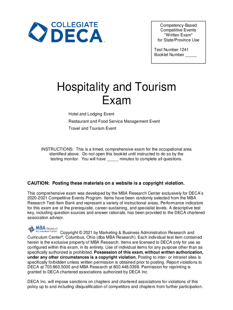 Fillable Online Hospitality and Tourism Exam - DECA Inc Fax Email Print ...