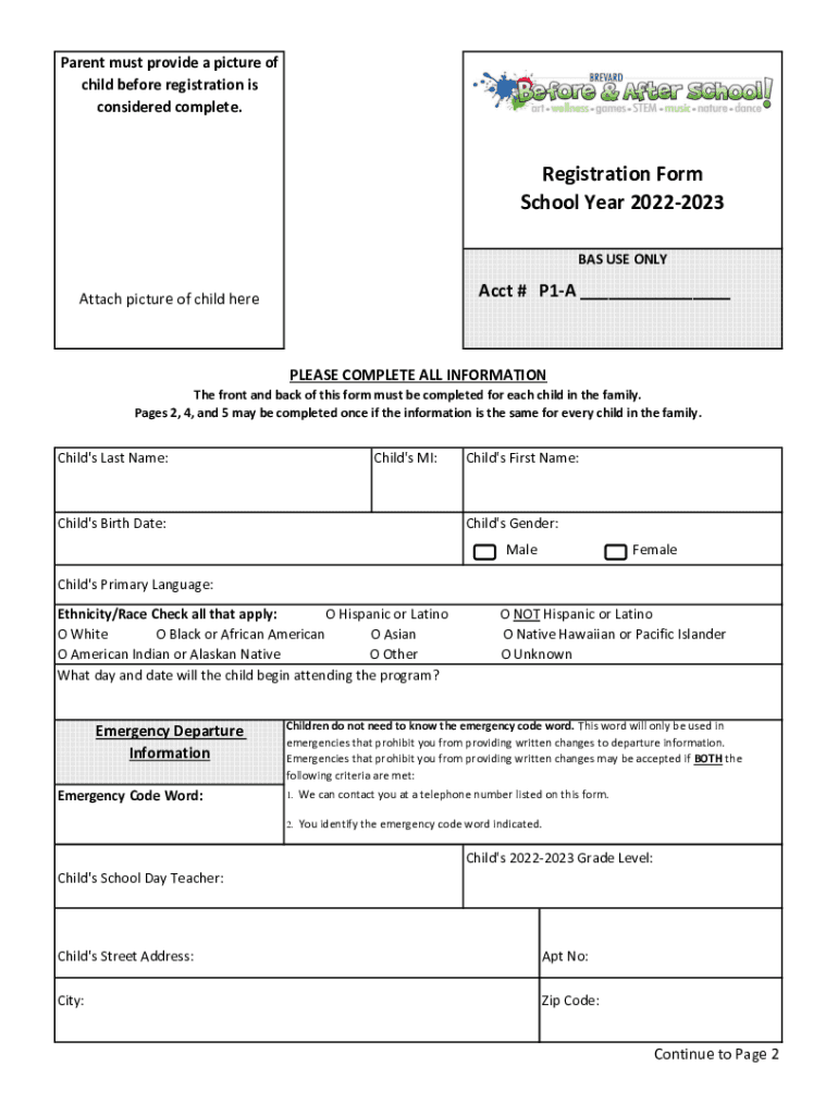 Fillable Online Registration Form School Year 2022-2023 Fax Email Print ...