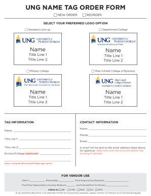 Fillable Online ung.eduname-tag-order-formUNG NAME TAG ORDER FORM Fax ...