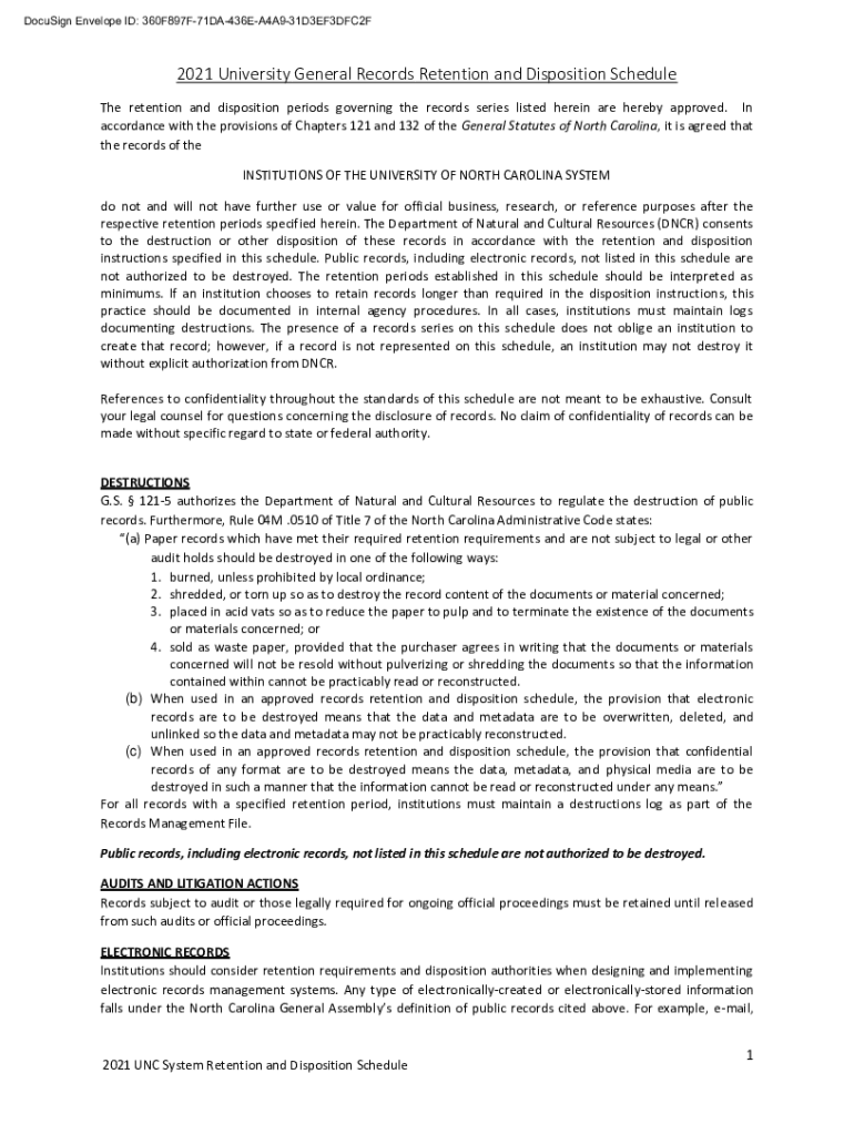 Fillable Online 2021 University General Records Retention and ...