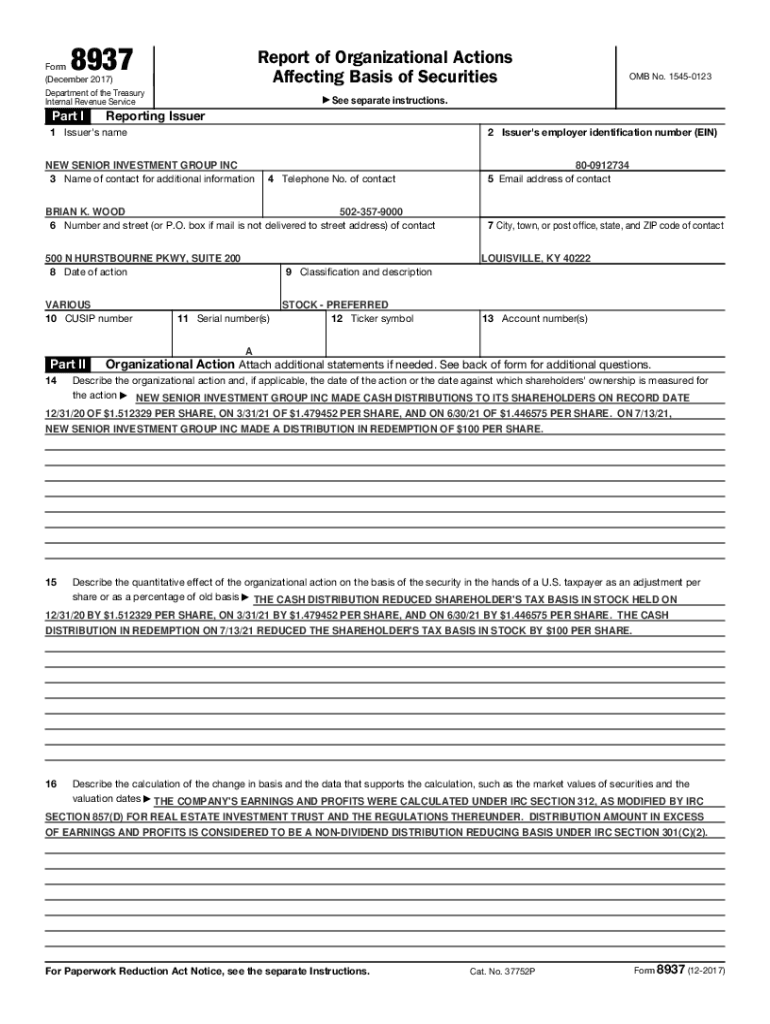 Fillable Online Fill - Free fillable Report of Organizational Actions Affecting Basis ... Fax ...