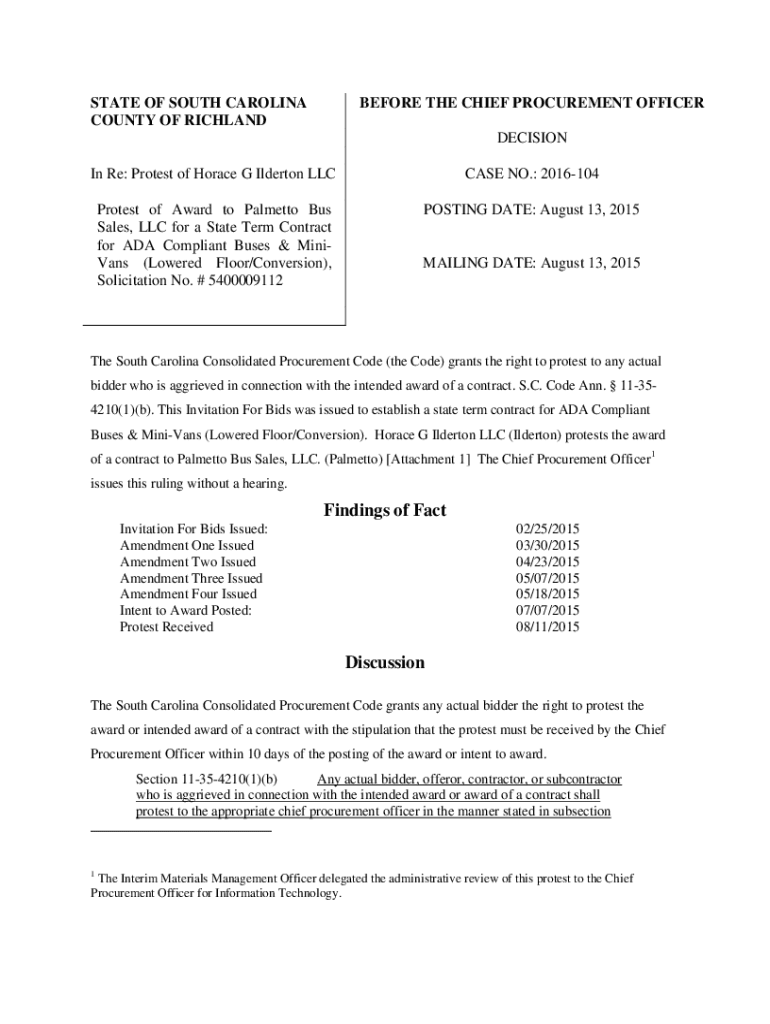 Fillable Online procurement.sc.govfilescpoSTATE OF SOUTH CAROLINA ...