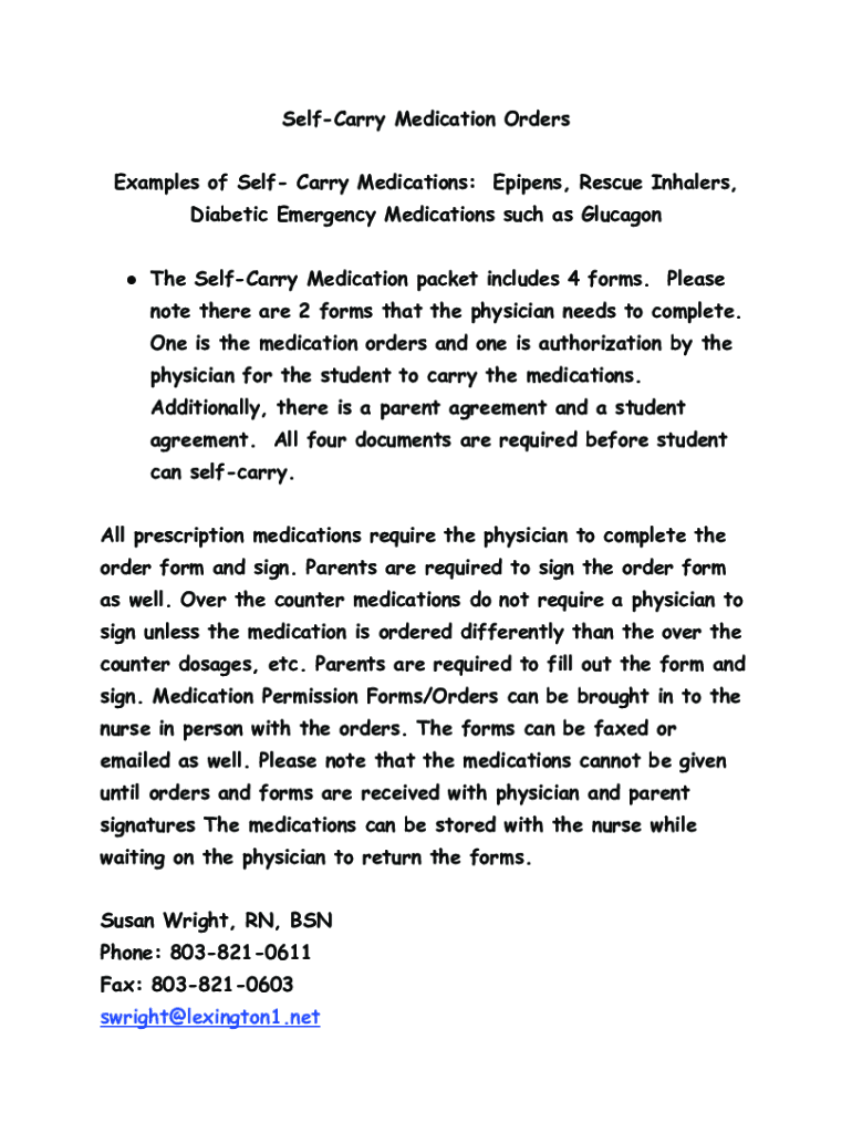 Fillable Online self carry medication forms Fax Email Print - pdfFiller