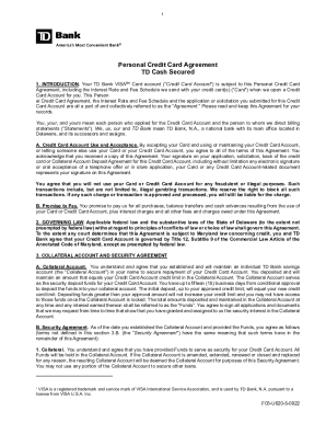 Fillable Online www.td.comtdcash-secured-card-agreement-enPersonal ...