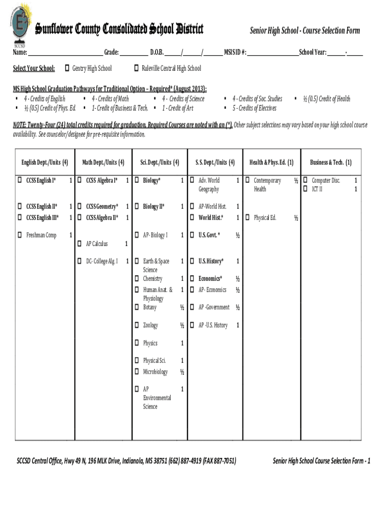 Fillable Online images pcmac Sunflower County Consolidated School District Senior High School ...