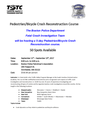 Fillable Online Pedestrian/Bicycle Crash Reconstruction Course 50 Spots ...