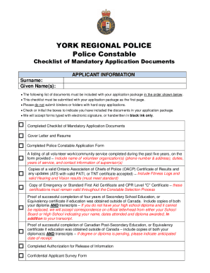 Fillable Online York Regional Police Police Constable Application Fax ...