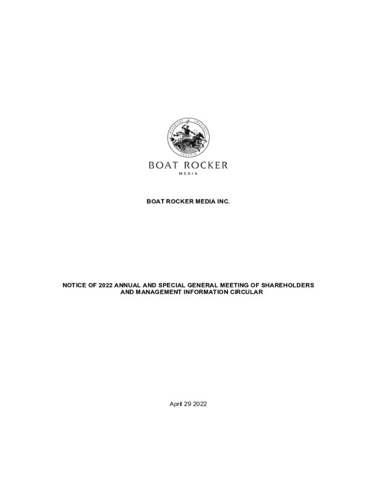 Fillable Online boat rocker media inc. notice of 2022 annual and ...