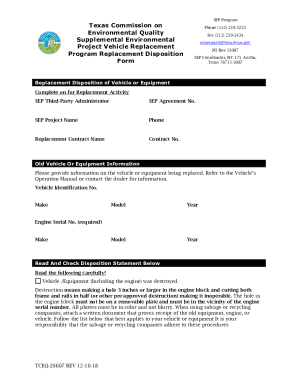 Fillable Online SEP Vehicle Disposition Form. Supplemental ...
